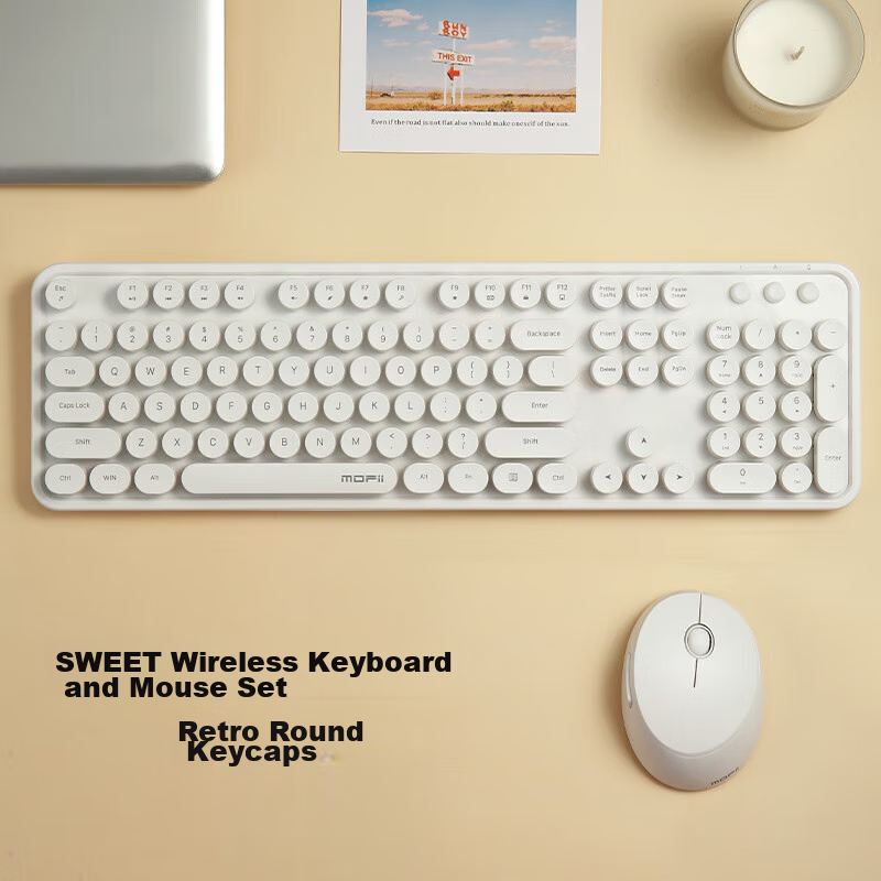 Mofii Sweet Wireless Retro Punk Keyboard And Mouse Set, Office Keyboard And Mouse Set, Mouse, Computer Keyboard, Laptop Keyboard, White