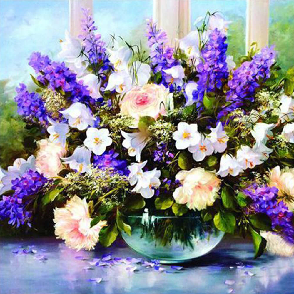 DIY 5D Diamond Painting Lavender Bunch Flowers Rhinestone Embroidery Full Drill Gem Pictures Wall Art Craft and Home Decoration, Material: Round Diamond, Canvas Size: 30*30 cm/11.80*11.80 inches, Type: 1,2,3,4,5,6,7,8,9(optional), Package Size: