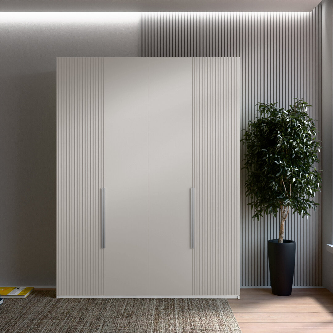 Шкаф Нелке МДФ четырехсекционный Лайн флай (0,27) А10029 матовая - Белый Фасадный 0101 NEW 230*50*260 см Фиеста