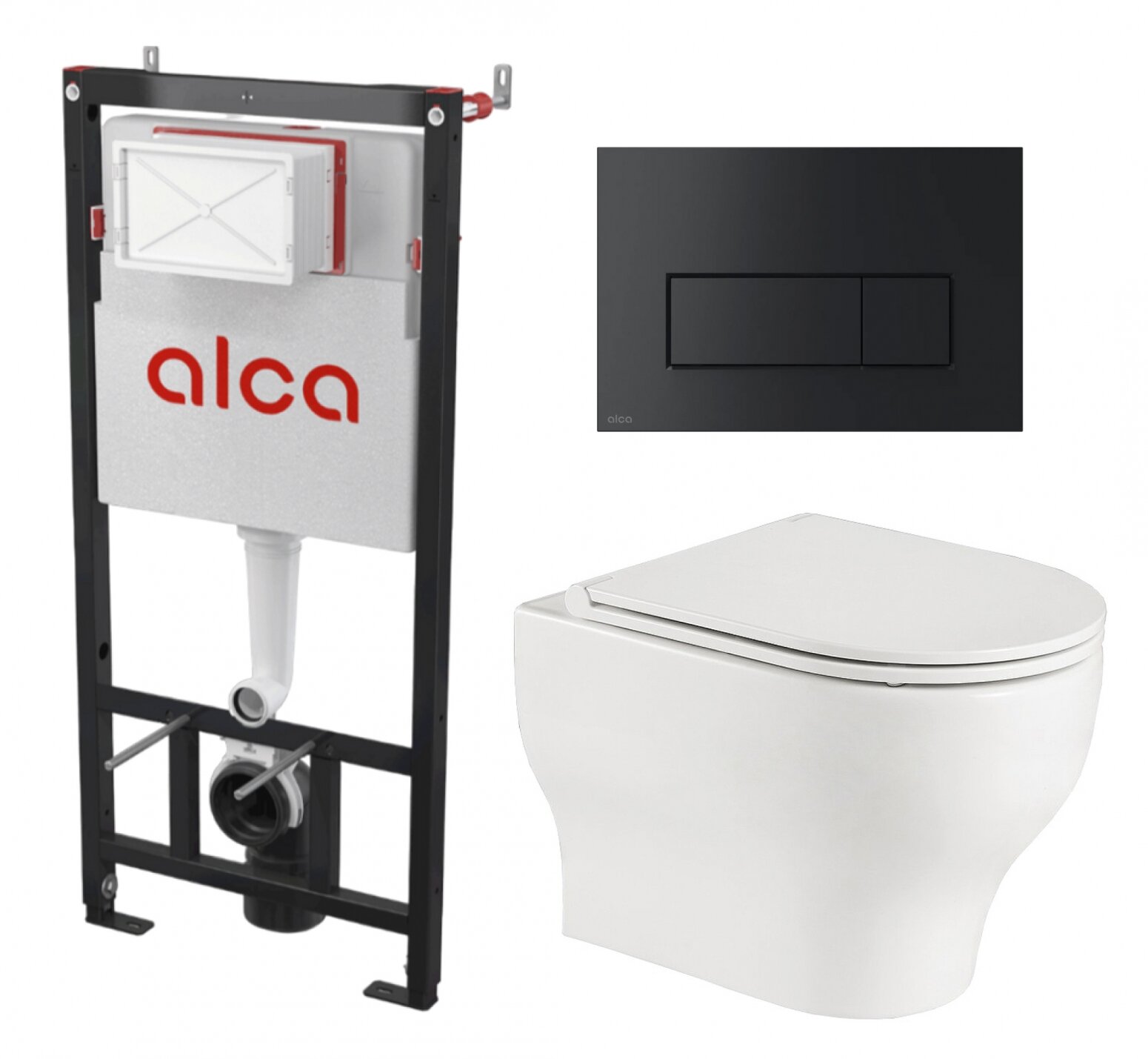 Комплект 3 в 1 инсталляция AlcaPlast + Подвесной унитаз WeltWasser Erlenbach 004 GL-WT + кнопка черная