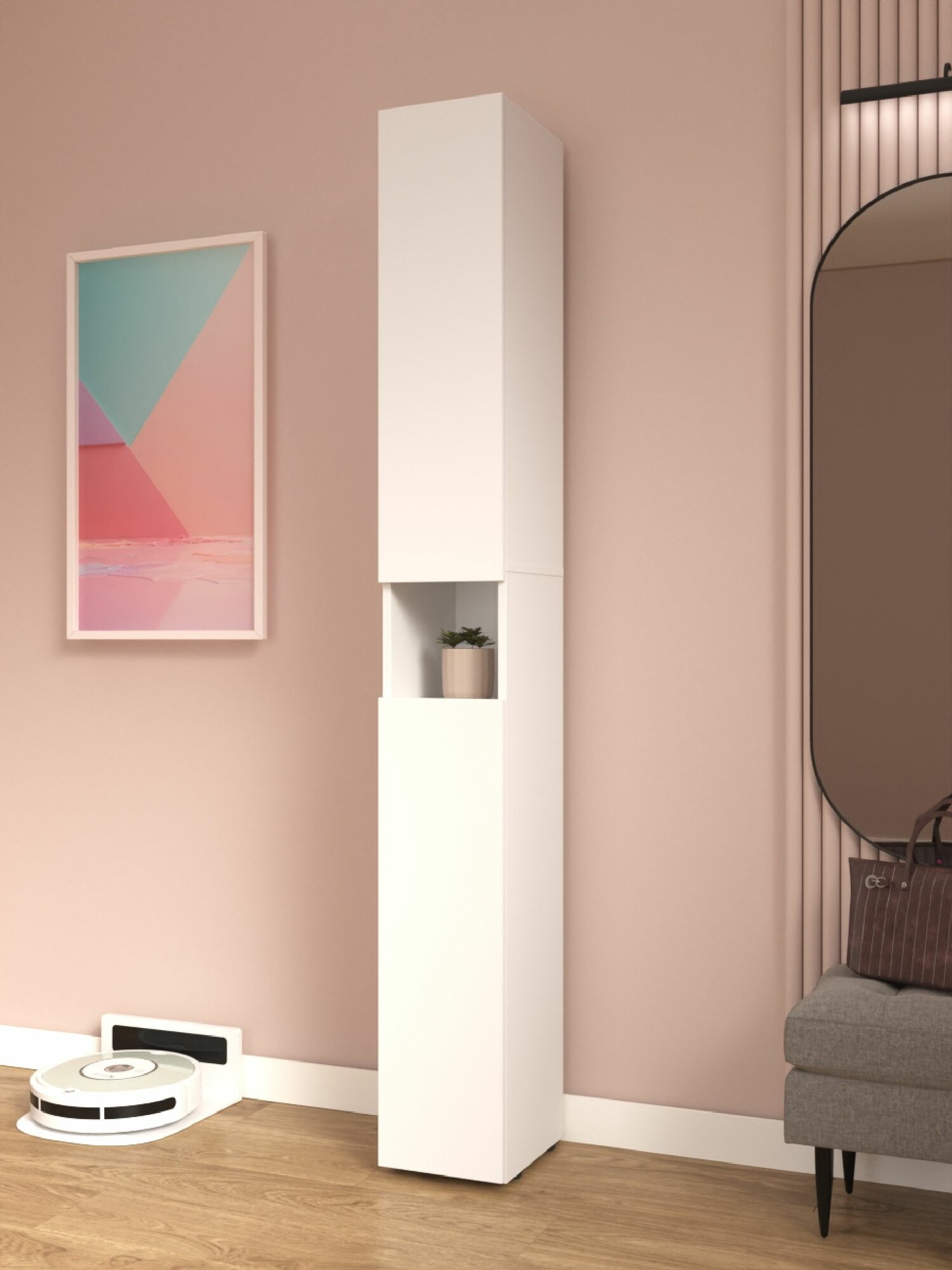 Шкаф-пенал Milkstone, белый, ЛДСП, 198х25х32 см, 2 двери, с доводчиками