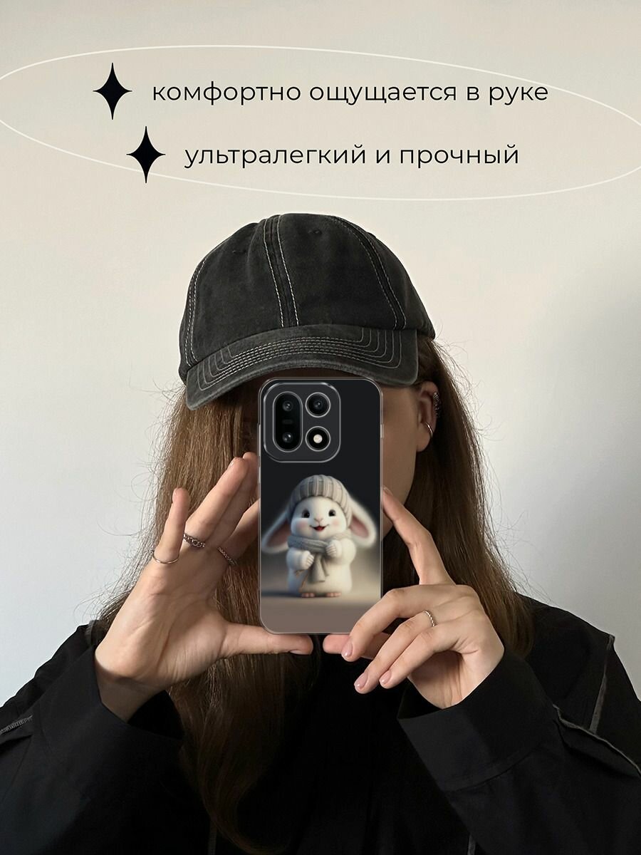 Чехол на OnePlus 15 / Ван Плас 15 с принтом Белый крольчонок в шапке — фото 1