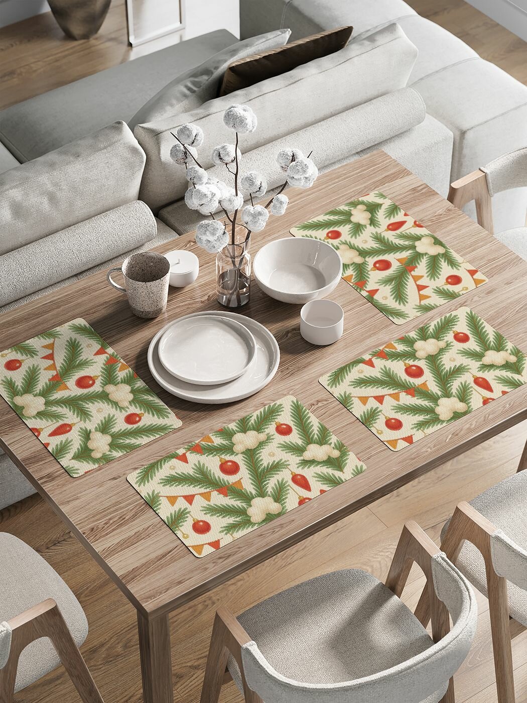 Салфетки на стол сервировочные "Еловый декор", плейсмат на кухню, 30x46 см, JoyArty
