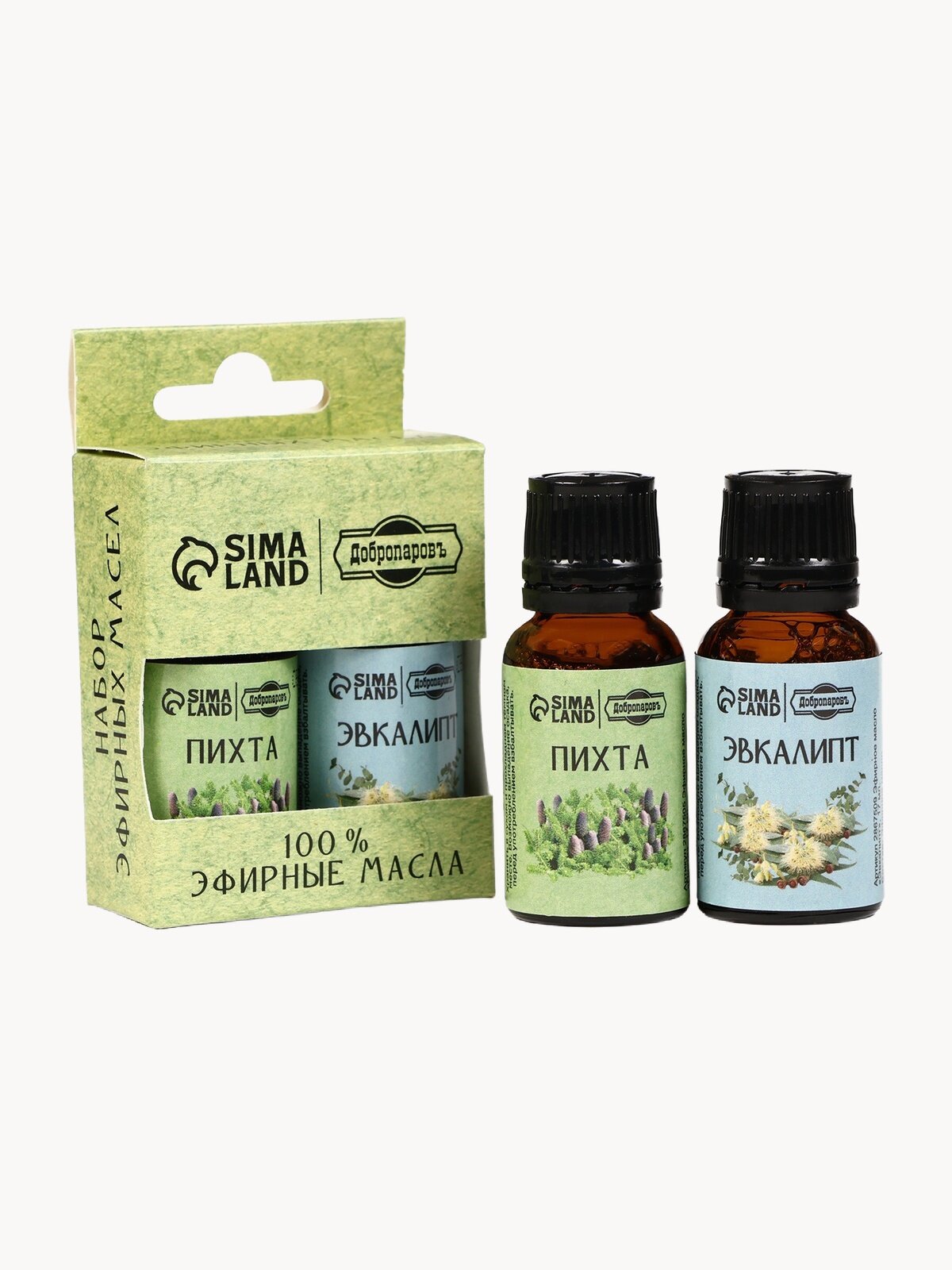 Набор эфирных масел пихта, эвкалипт, "Добропаровъ", 2 шт по 17 мл