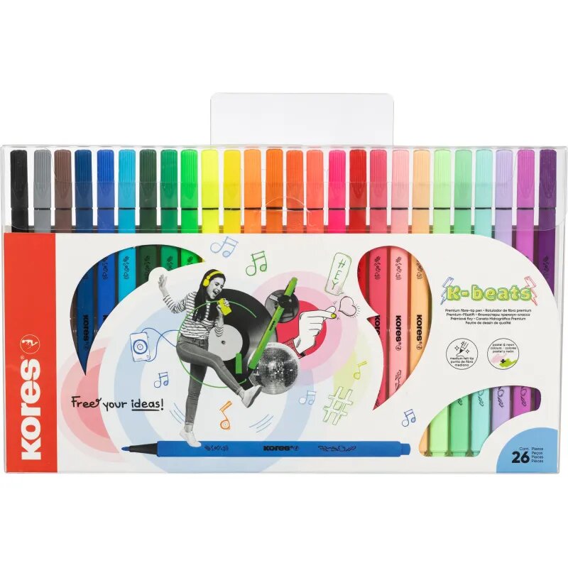 Фломастеры K-BEATS наб 26цв в коробке, пастель, неон. цв Kores 2270470