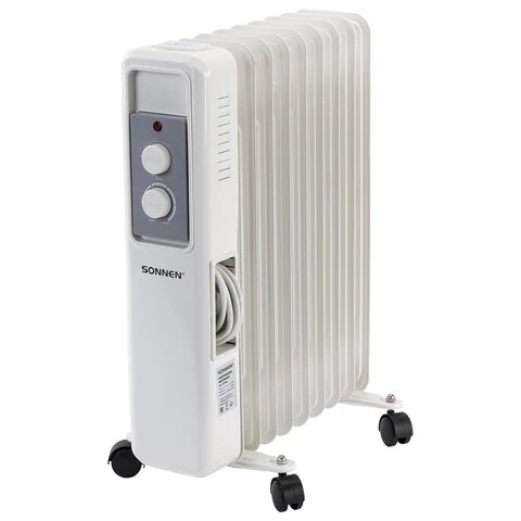 Обогреватель масляный SONNEN DFS-9E, 9 секций, 2000 Вт, 3 режима, механическое управление, белый, 457780