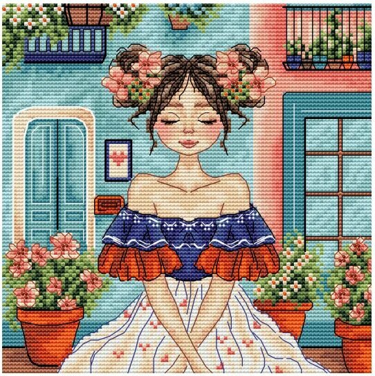 Набор для вышивки крестом "Хатина, Снежный олень и река", Brook Creek Темно-синий, 14CT color fabric