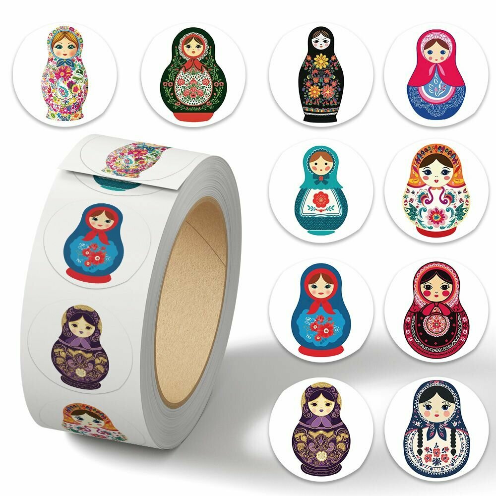 1 рулон/500 листов наклеек с русскими матрешками