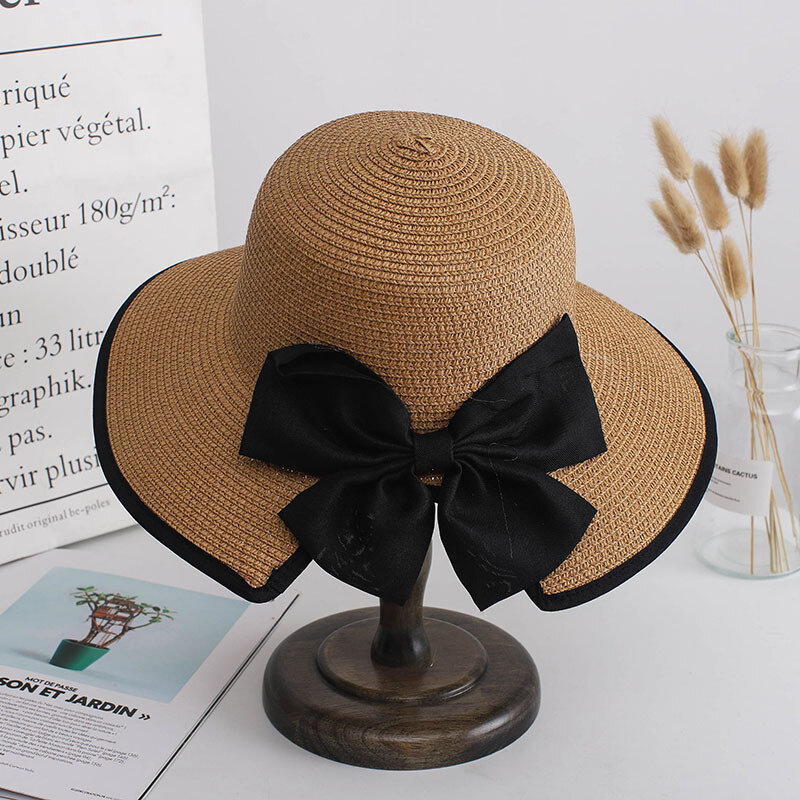 Соломенная шляпа в корейском стиле, универсальная женская летняя солнцезащитная шляпа с большими полями, пляжная шляпа от солнца, морская складная шляпа для путешествий, оптовая продажа