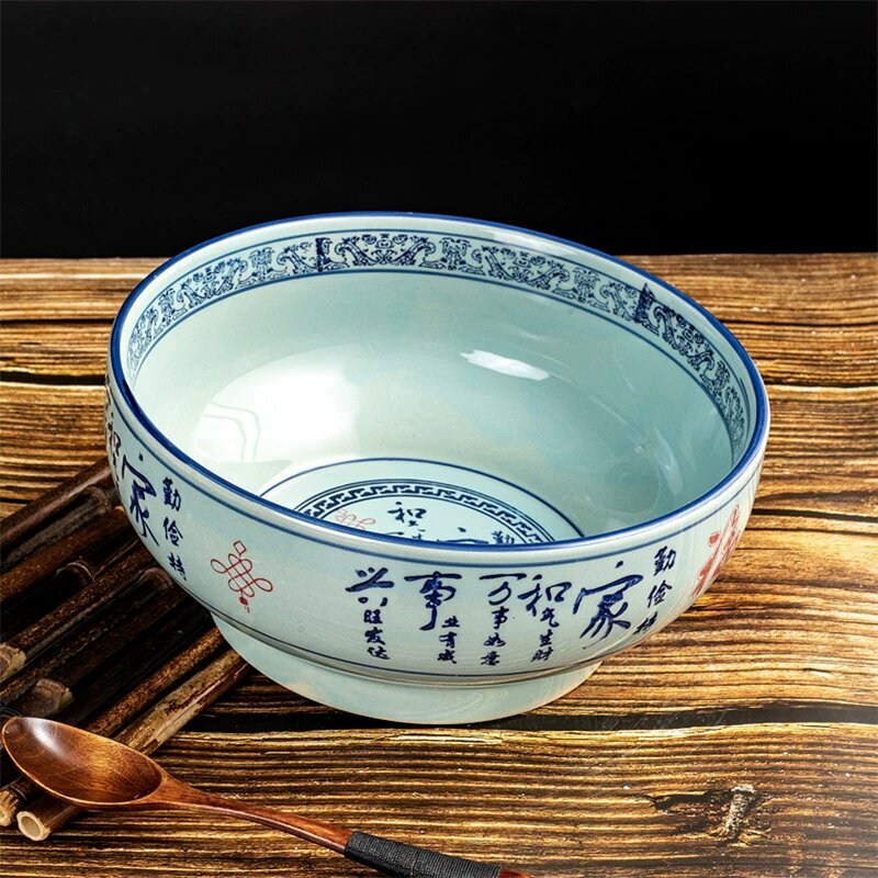Глубокая 9-дюймовая синяя керамическая миска с домашним рисунком, 24x10 см, синяя, прочная кухонная посуда для дома