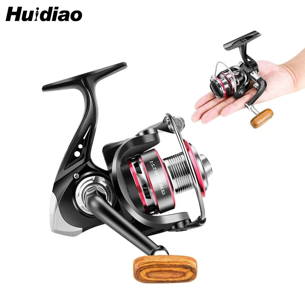 Huidiao мини спиннинговая катушка 500/800, алюминиевая, деревянная ручка 500 серия