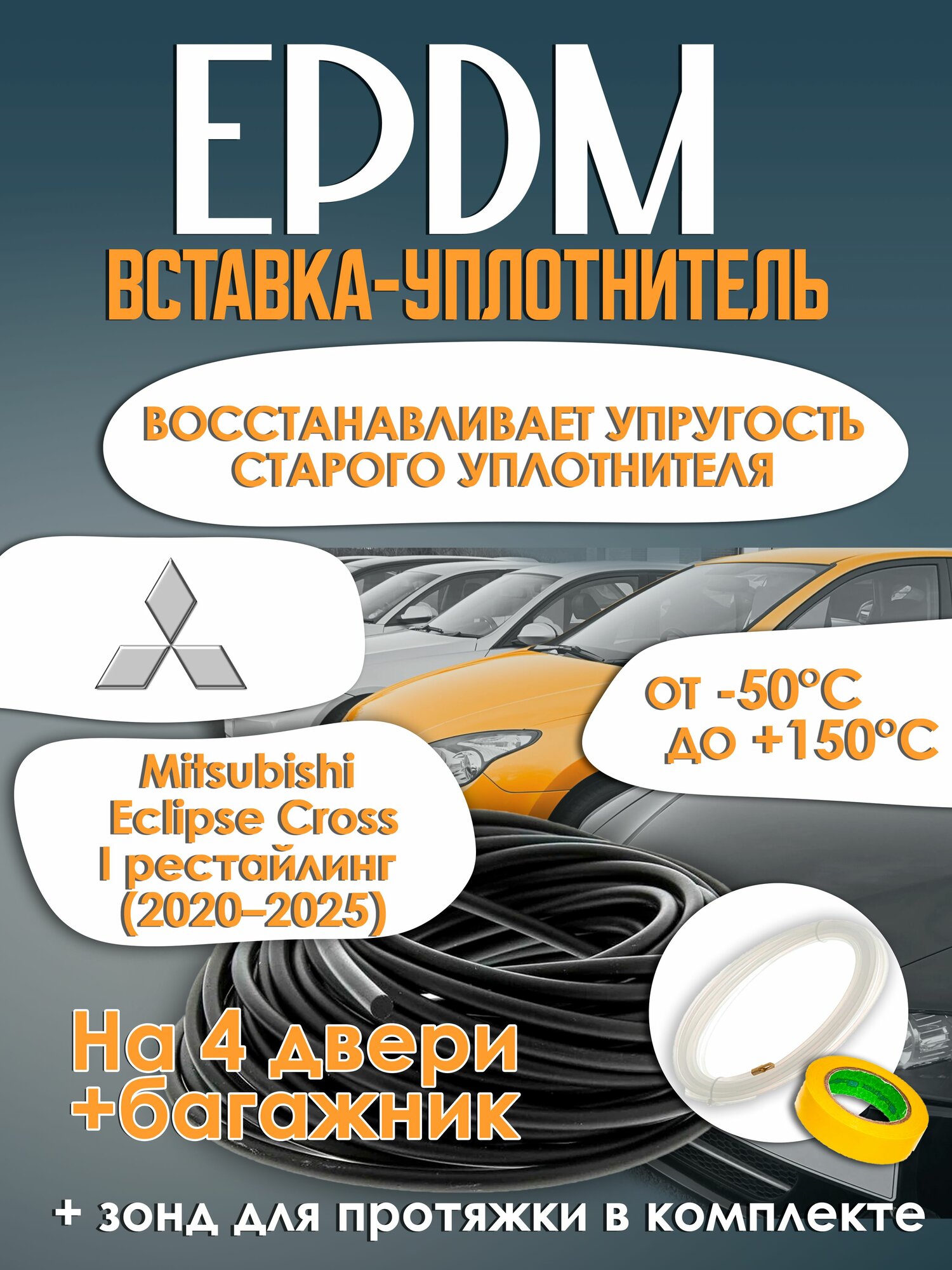 EPDM вставка-уплотнитель для дверей автомобиля Mitsubishi Eclipse Cross I рестайлинг (2020-2025) / Мицубиси Эклипс Кросс 1 поколение рестайлинг