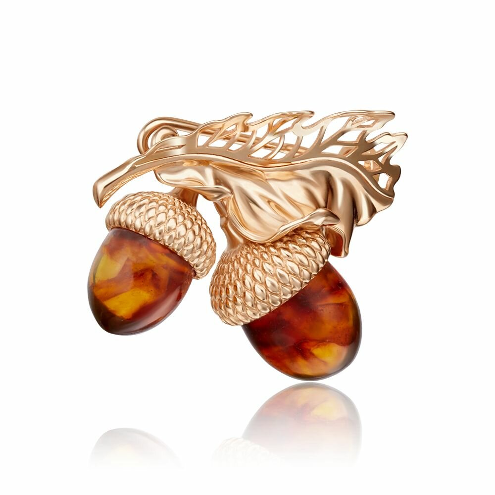 Брошь, красное золото, 585 проба, янтарь