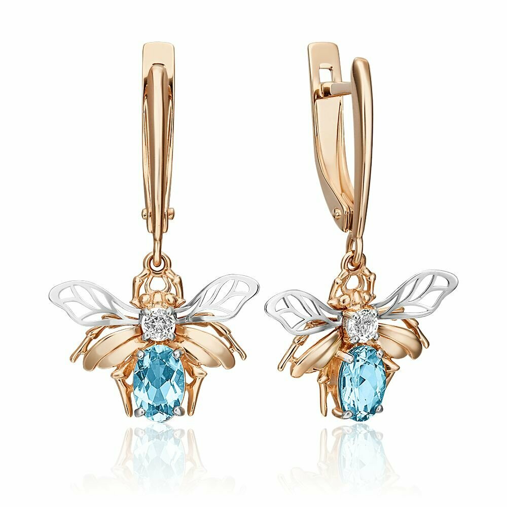 Серьги с подвесками, комбинированное золото, 585 проба, родирование, топаз