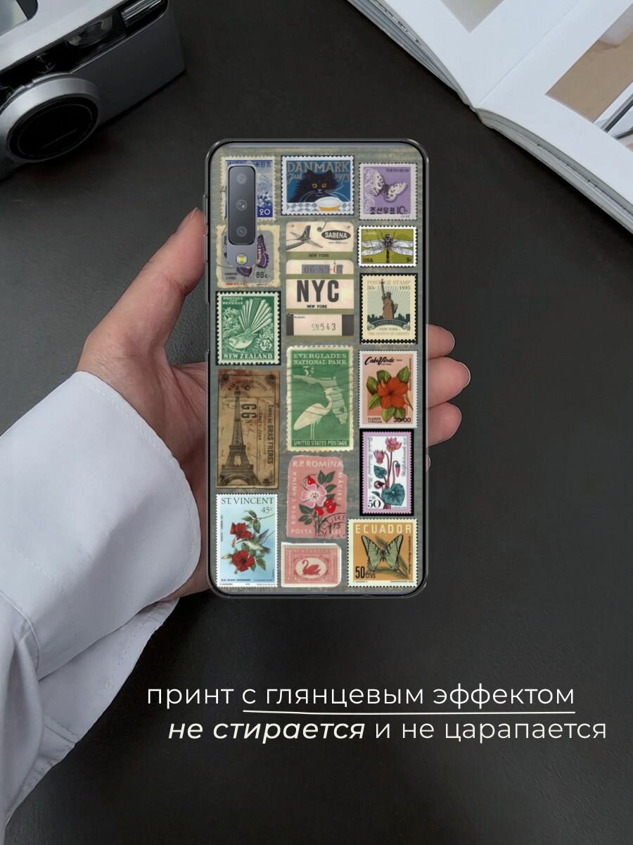 Чехол на Samsung Galaxy A7 2018 / Самсунг Галакси А7 2018 с принтом Коллаж из марок — фото 1