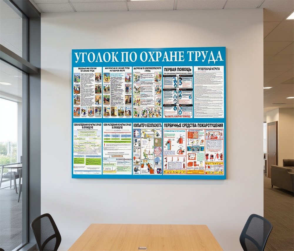 Стенд Уголок по охране труда размер 1200 х 1000 пластик 3 мм