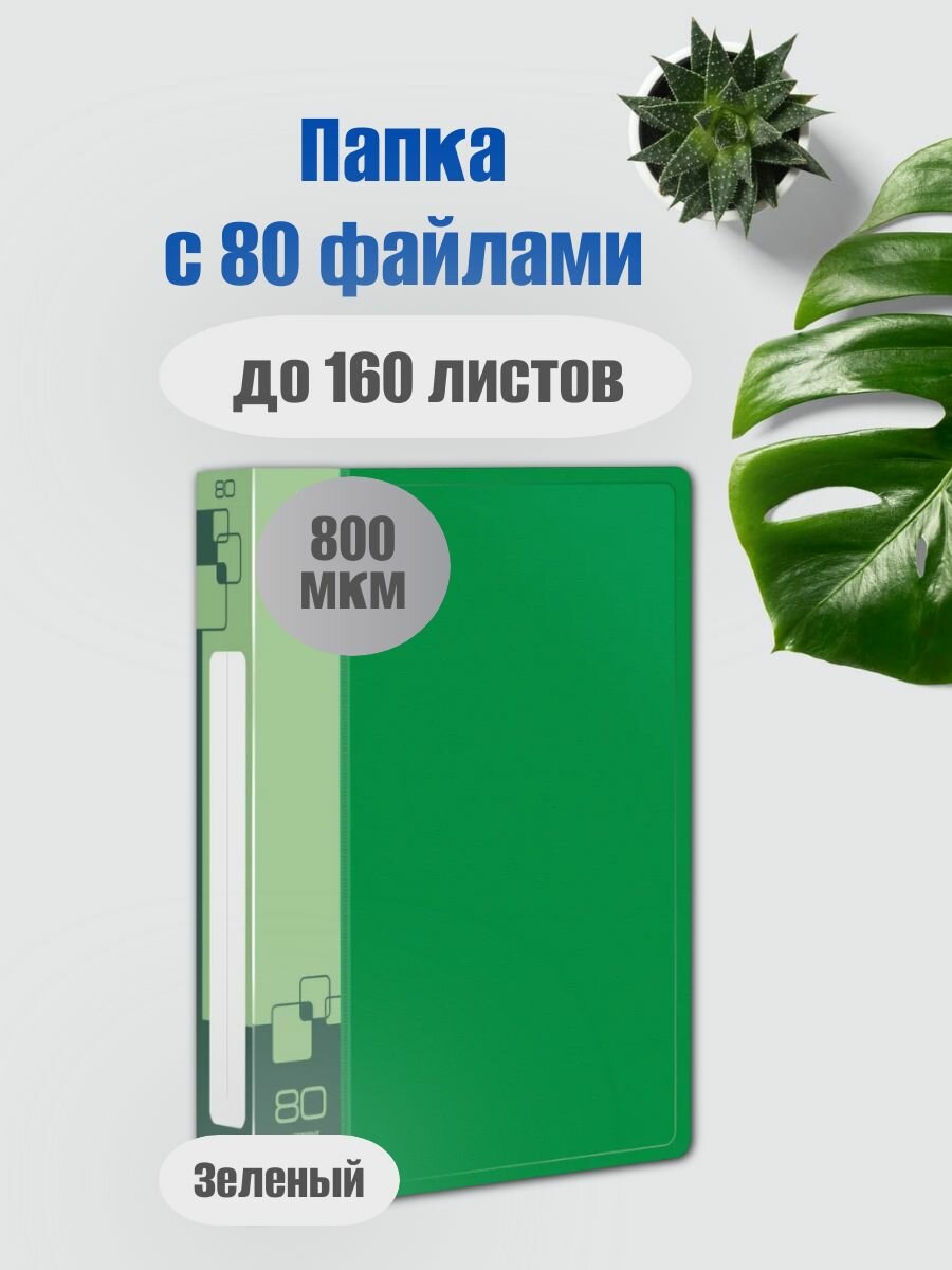 Папка с файлами A4 Консул, 80 вкладышей, 800 мкм, цвет зеленый