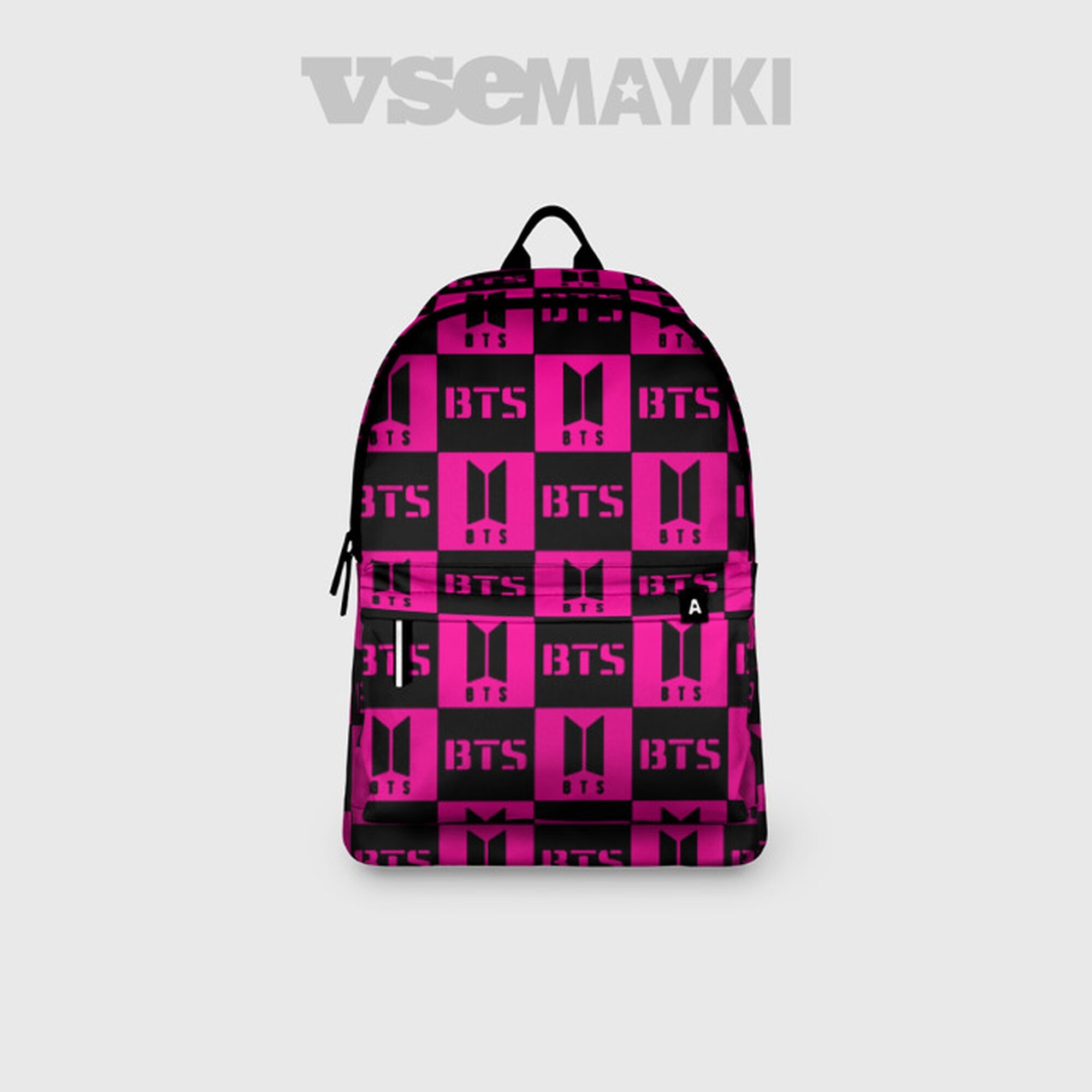 Рюкзак VseMayki с принтом BTS pattern pink logo, One size, белый