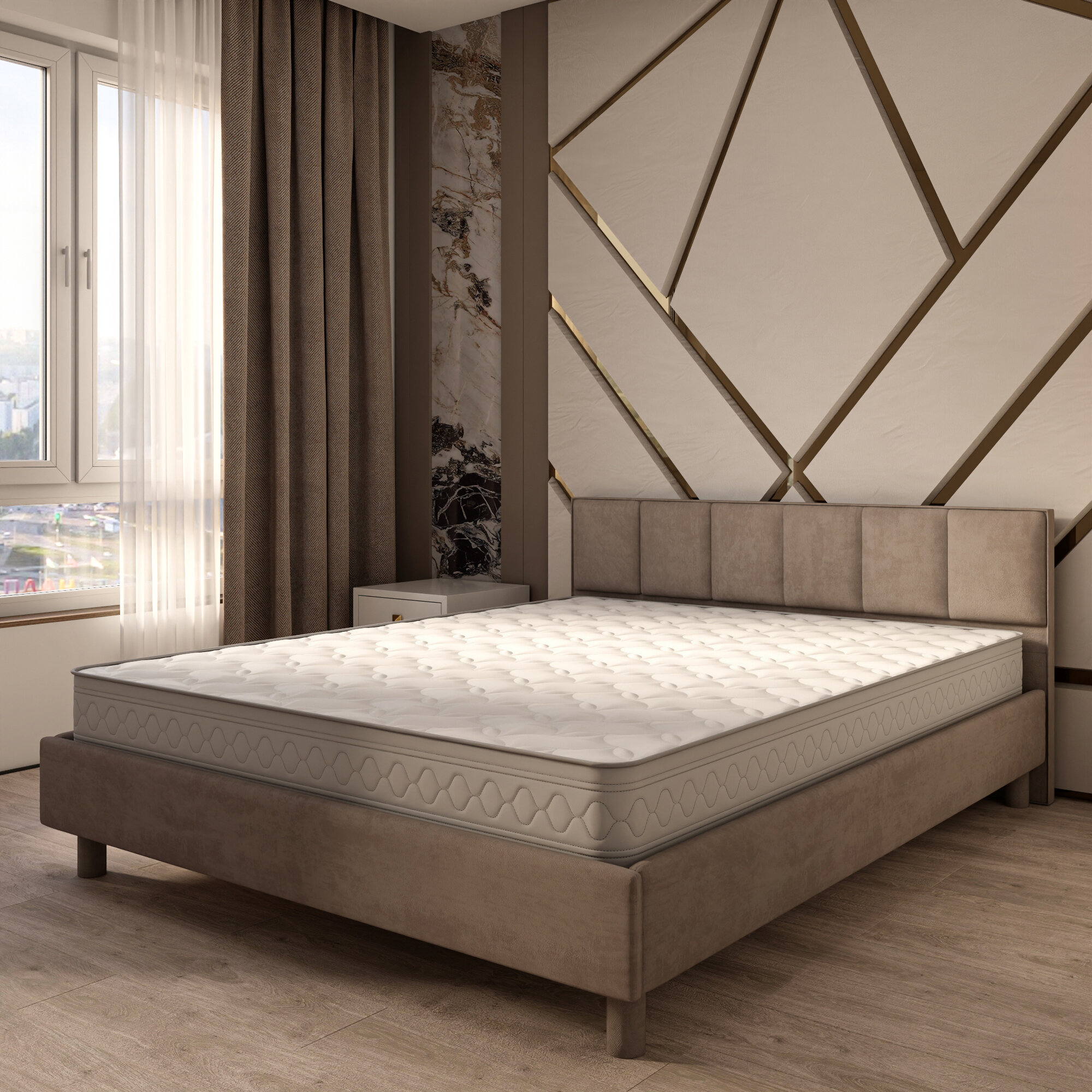 Кровать "Марго"с мягким изголовьем и подсветкой, 160x200 см, бежевый