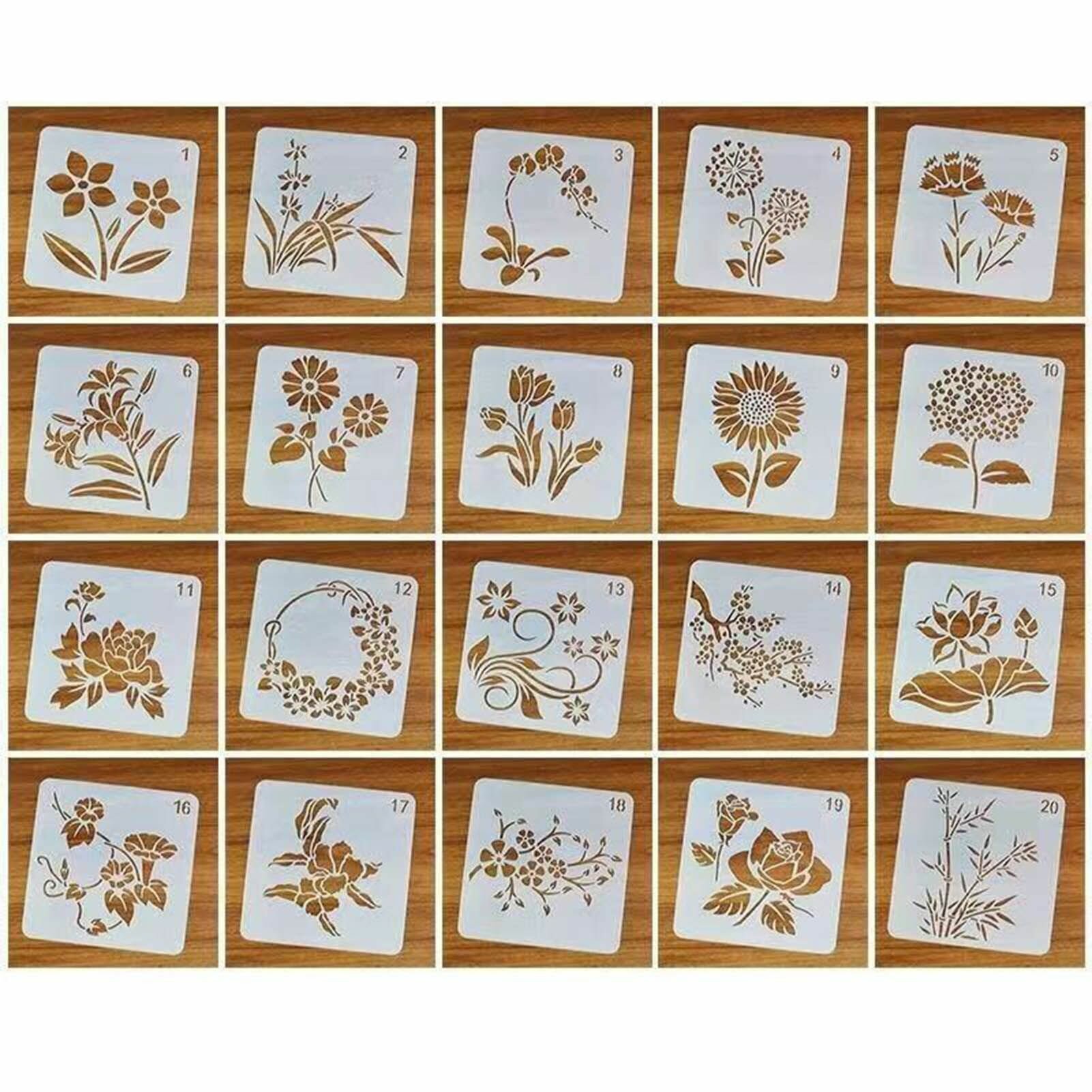 Трафареты для рисования с цветочными и животными узорами, 20 штук в наборе