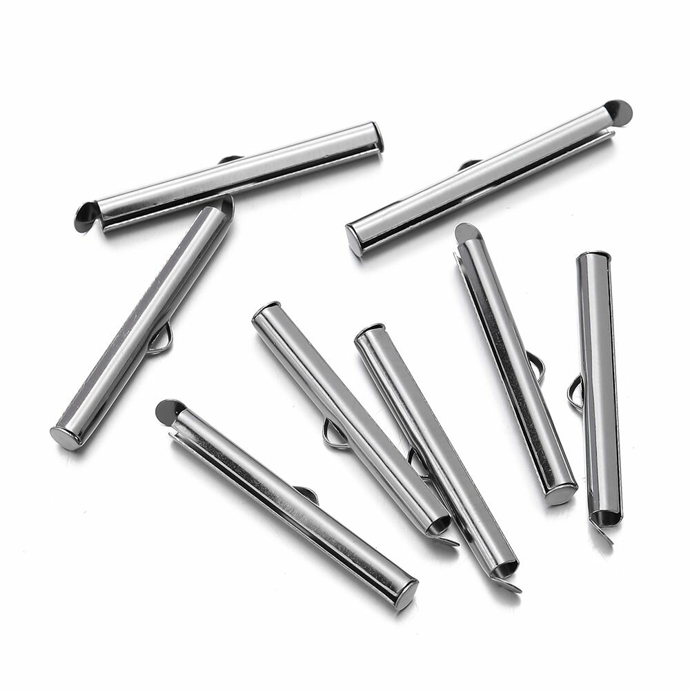 Концевик-зажим слайдер-трубочка из нержавеющей стали для браслетов, чокеров и бисерных украшений, универсальный коннектор для лент, шнуров и мозаичного ткачества