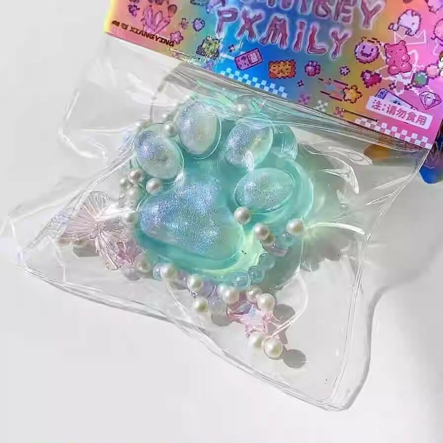 Colorful large plush cat paw squishy stress relief toy perfect for kids and adults blue