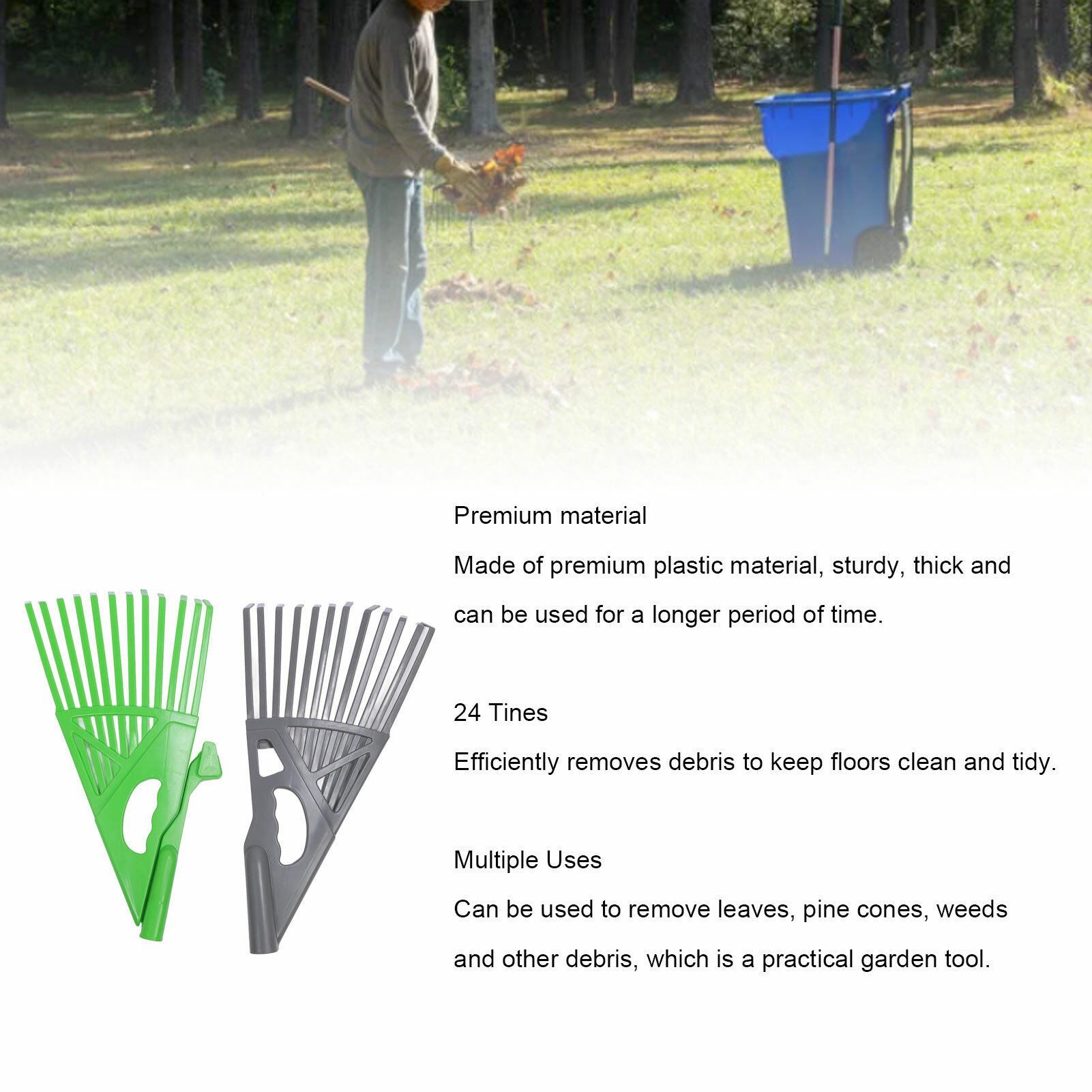 Грабли для листьев 24 зуба съемные пластиковые соединяемые высокоэффективные садовые грабли для цветников сада