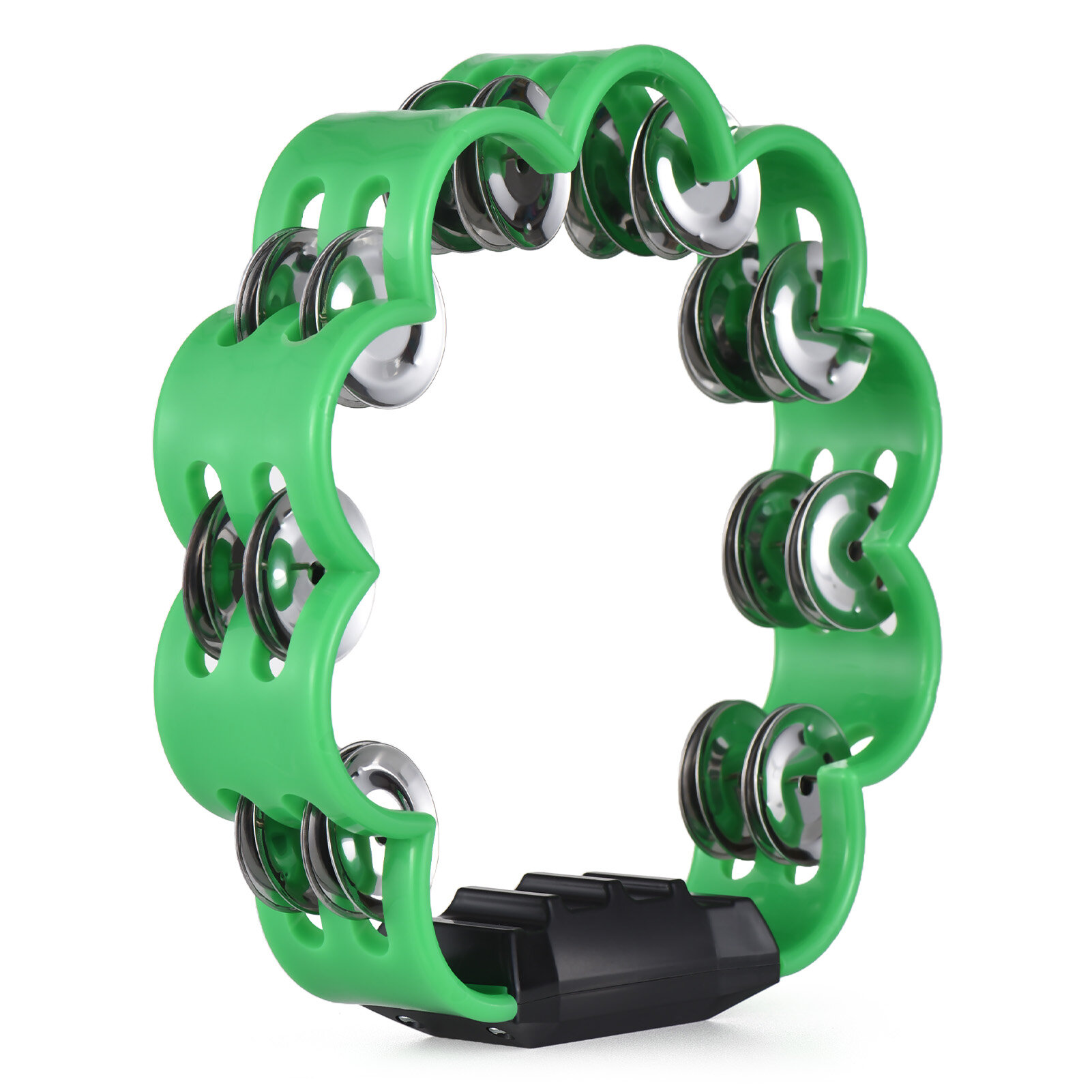 Tambourine for Adults Hand Cranked Bell Rings Metal Bell Sound Percussion Instruments Home School Party Supplies Double Jingles Tambourine for Classrooms Bands Orchestras ABS+Stainless Steel Black Red Blue Green 21*21*4.5cm 212g 1pc