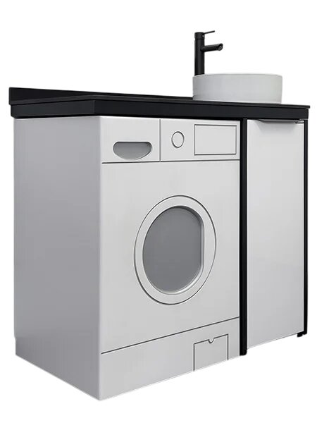 Тумба с раковиной Comforty Лозанна 100 подвесная, под стиральную машину, 100 см, белая, глянцевая, из МДФ, с дверками, раковина для ванной фарфоровая, круглая