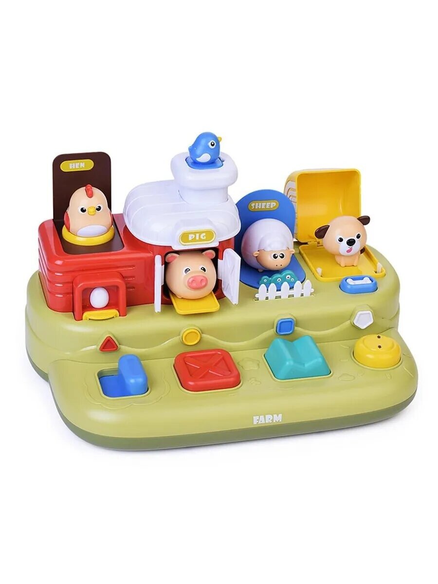 Развивающая музыкальная игрушка-бизиборд выпрыгивающие "Животные на ферме, игра в прятки" FCJ1174551, со звуком