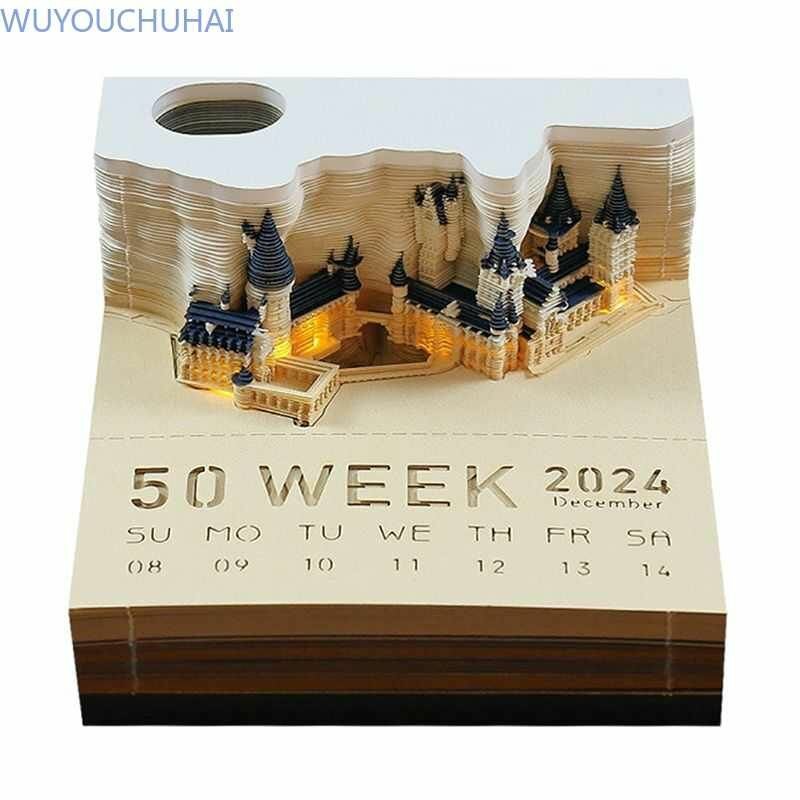 Персонализированный календарь 3D, светящийся, замок Гарри Поттера, с акриловой коробкой