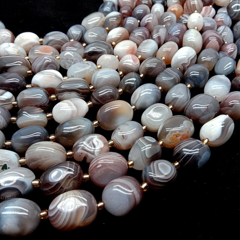 Ботсванский сардоникс, агатовые бусины, самородки, 2 нити