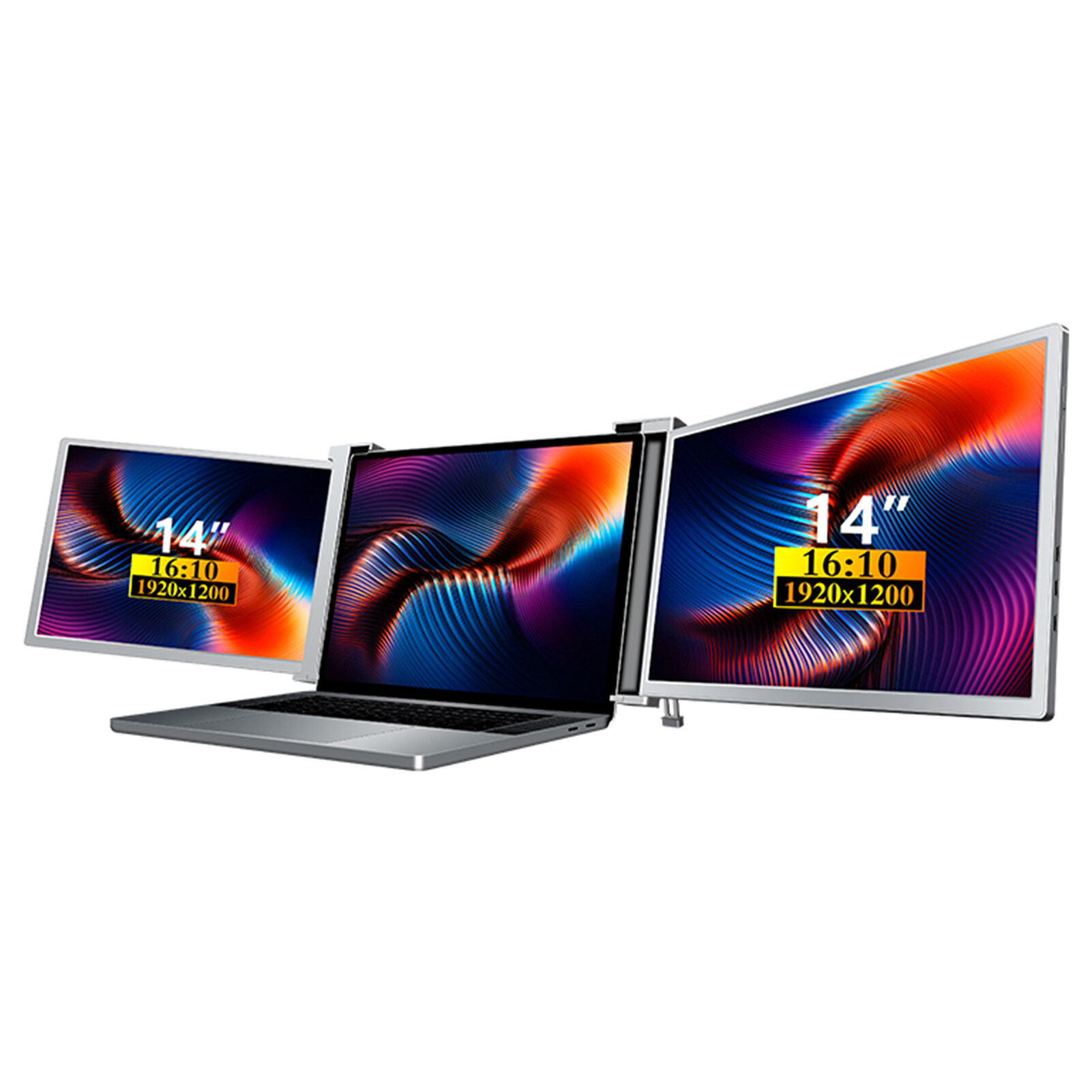 14 дюймовый портативный тройной монитор для ноутбука, экран расширения, разрешение 1920*1200, IPS, поддержка HDR, для ноутбуков 15-17.3 дюймов, черный цвет, разъемы Type-C (2 шт.), Mini HD (2 шт.)