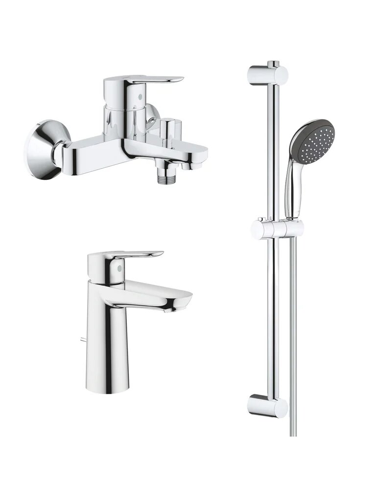 Комплект для ванной Grohe Start Edge 120210 5 в 1, со смесителем, с изливом, с лейкой, латунный, хром, глянцевый, душевая система