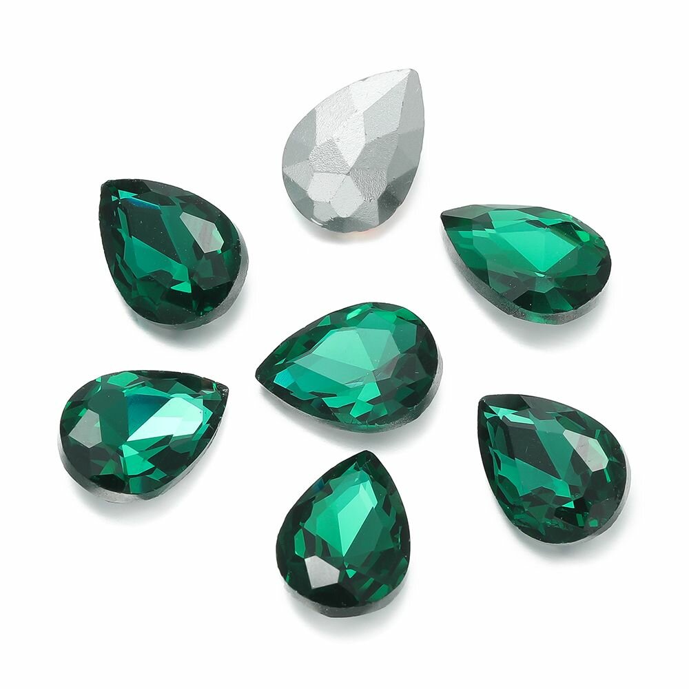 Тёмно-зелёные стеклянные кристаллы капля 14х10 мм, 10 шт для декора, фотосессии, свадебного и новогоднего творчества, блестящие подвески для handmade украшений