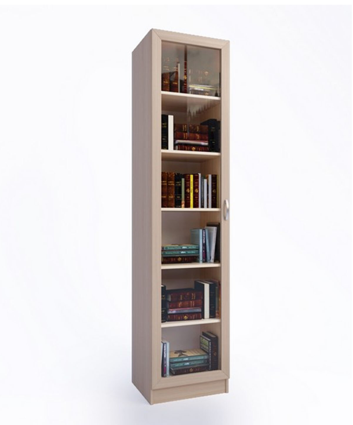 Библиотека книжная 1/1, ЛДСП, рамка МДФ, стеклянная дверь, полки