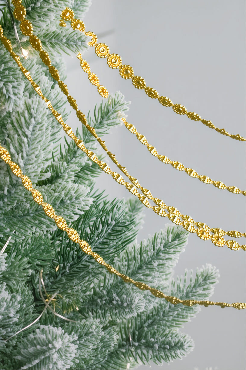 Бусы на ёлку маргерит, пластик, золотые, 270 см, Винтер Деко (Winter Deco) 1001139
