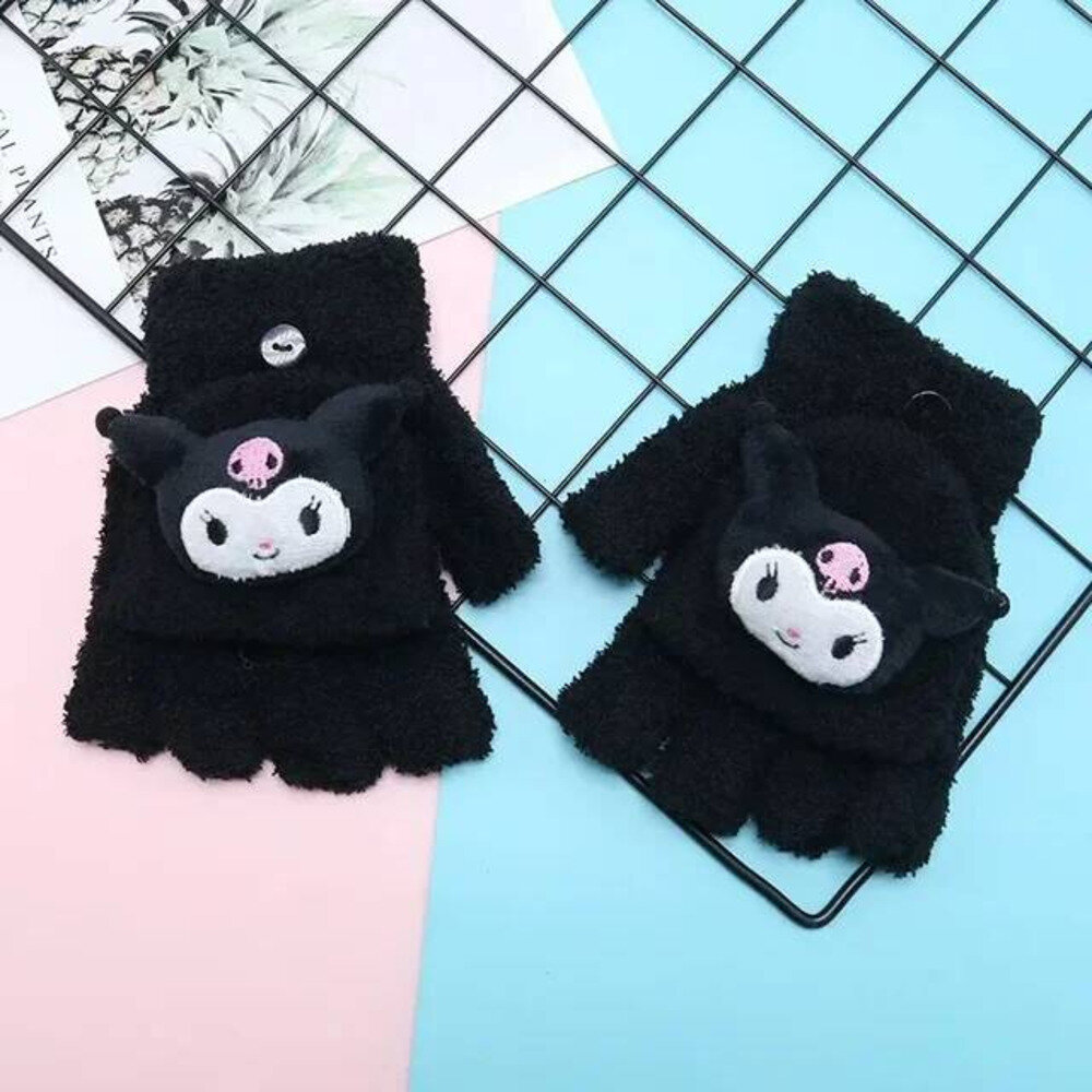 Женские вязаные перчатки Sanrio Cinnamoroll Melody Kuromi в стиле каваи с мультяшным рисунком, теплые, с откидной крышкой и без пальцев, Hello Kitty, Y2k, непромокаемые.