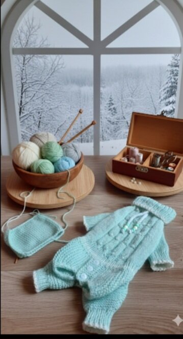 Комбинезон для маленькой собачки-девочки из пряжи пух норки, цвет мятный, украшен украшен бусинками