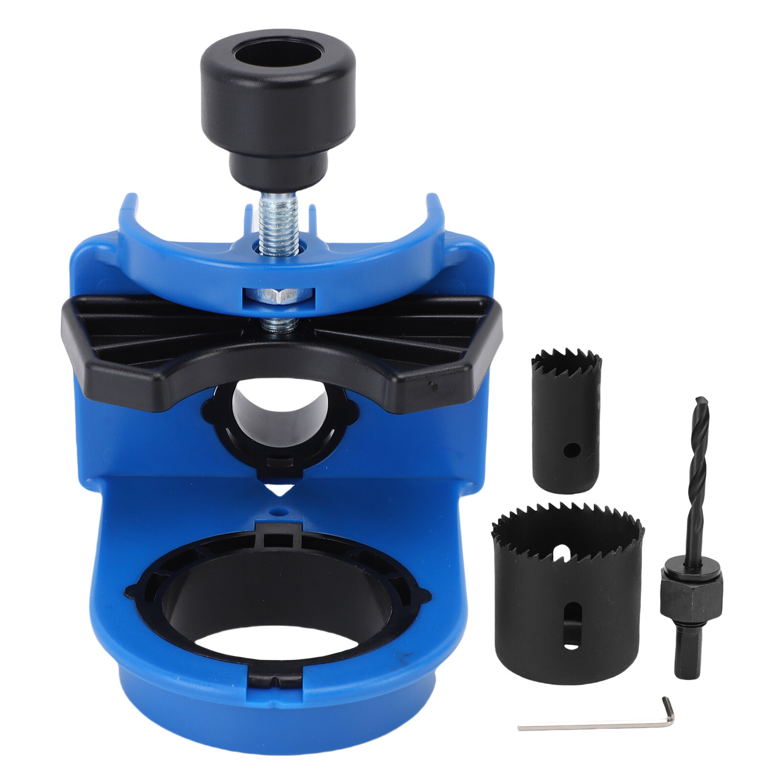 Комплект для установки дверного замка, пластиковый шаблон-направляющая, корончатое сверло из углеродистой стали для деревянных дверей толщиной от 1-3/8 до 1-3/4 дюйма, синий.