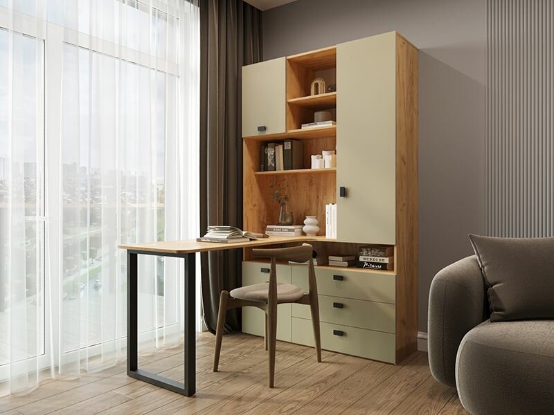 Компьютерный стол "Дилар 6" 150/120х200х55/40 Дуб крафт золотой / Мокко