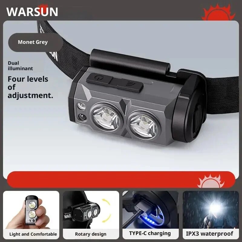 Налобный фонарь Mijia Warsun перезаряжаемый Double light-Gray