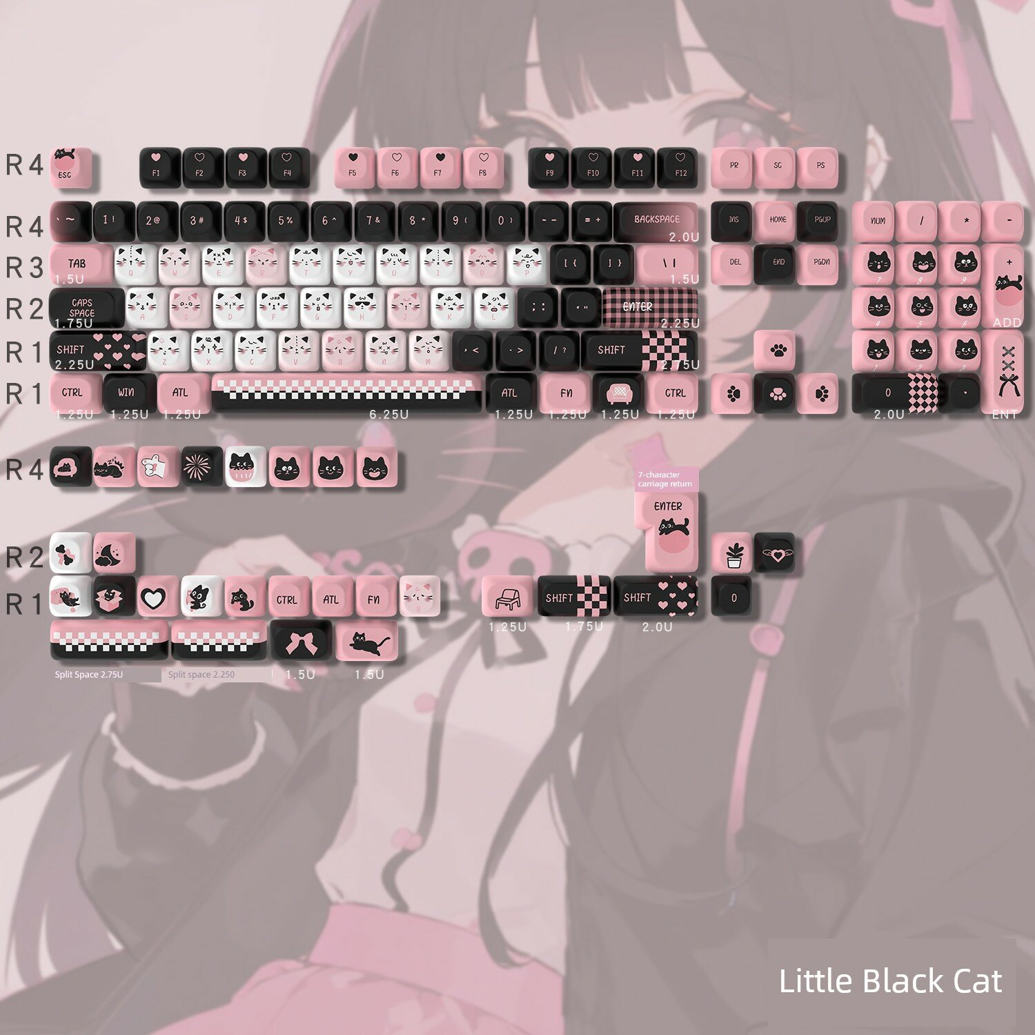 Зеркало также вмещает маленькую черную кошку и милые механические клавиши для клавиатуры MOA в черно-розовых тонах,