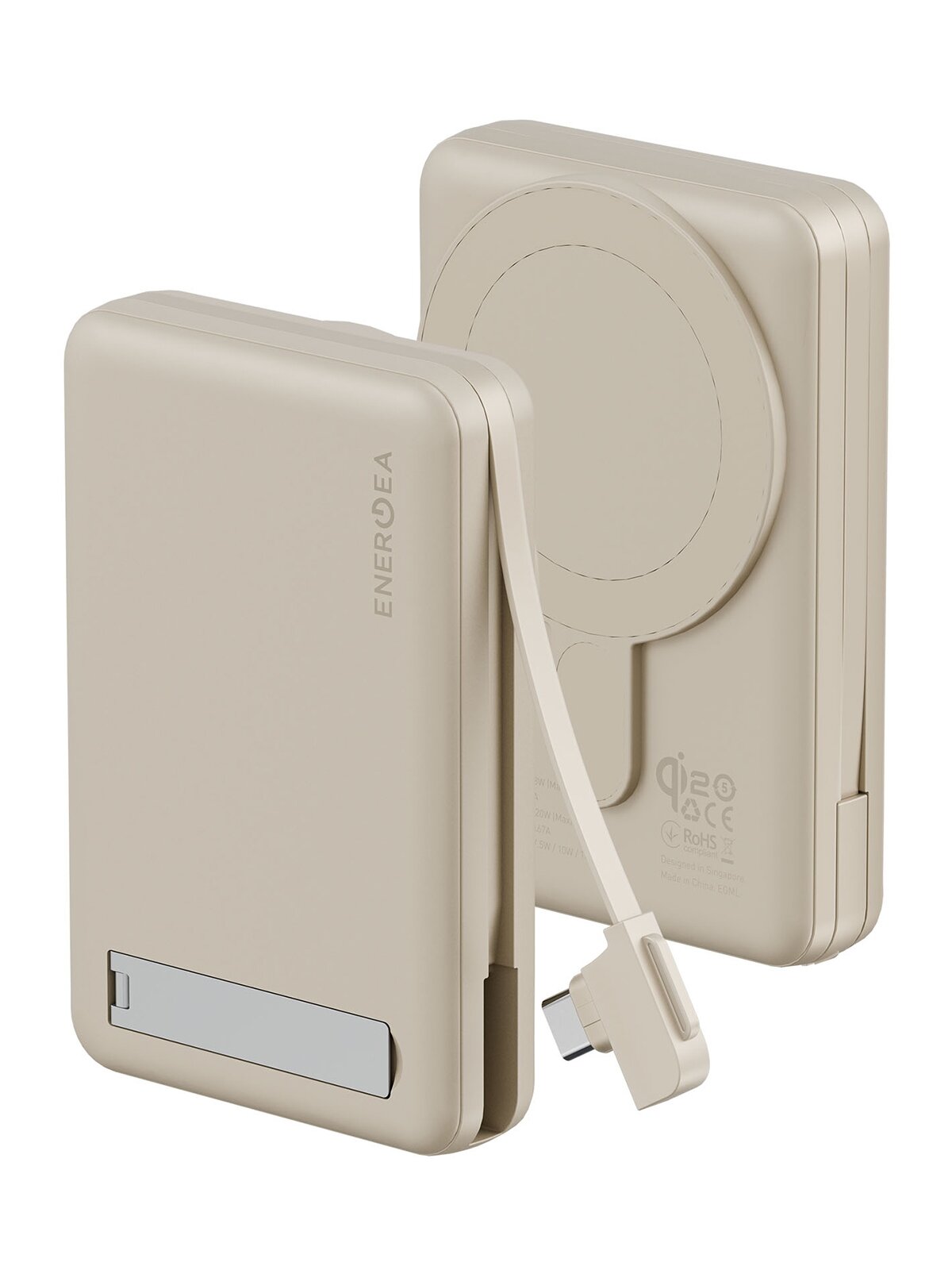 Energea АКБ MagPac PRO Plus, 10000W Magsafe QI2 15W USB-C 20W с кабелем и подставкой, бежевый