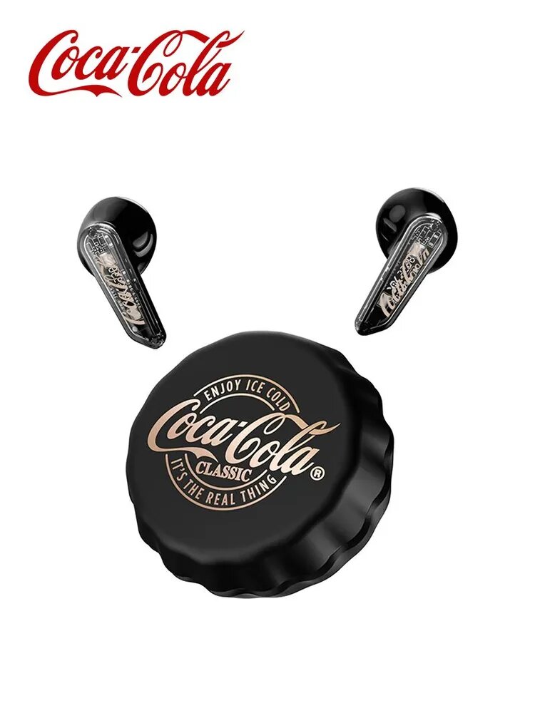 Coca-Cola Наушники беспроводные с микрофоном, Bluetooth, USB Type-C, черный матовый
