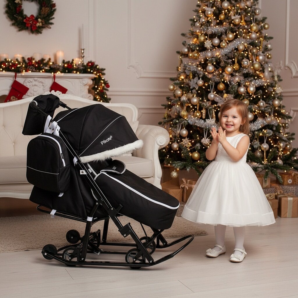 Санки-коляски с рождения Pikate Арктик с бампером и конвертом.