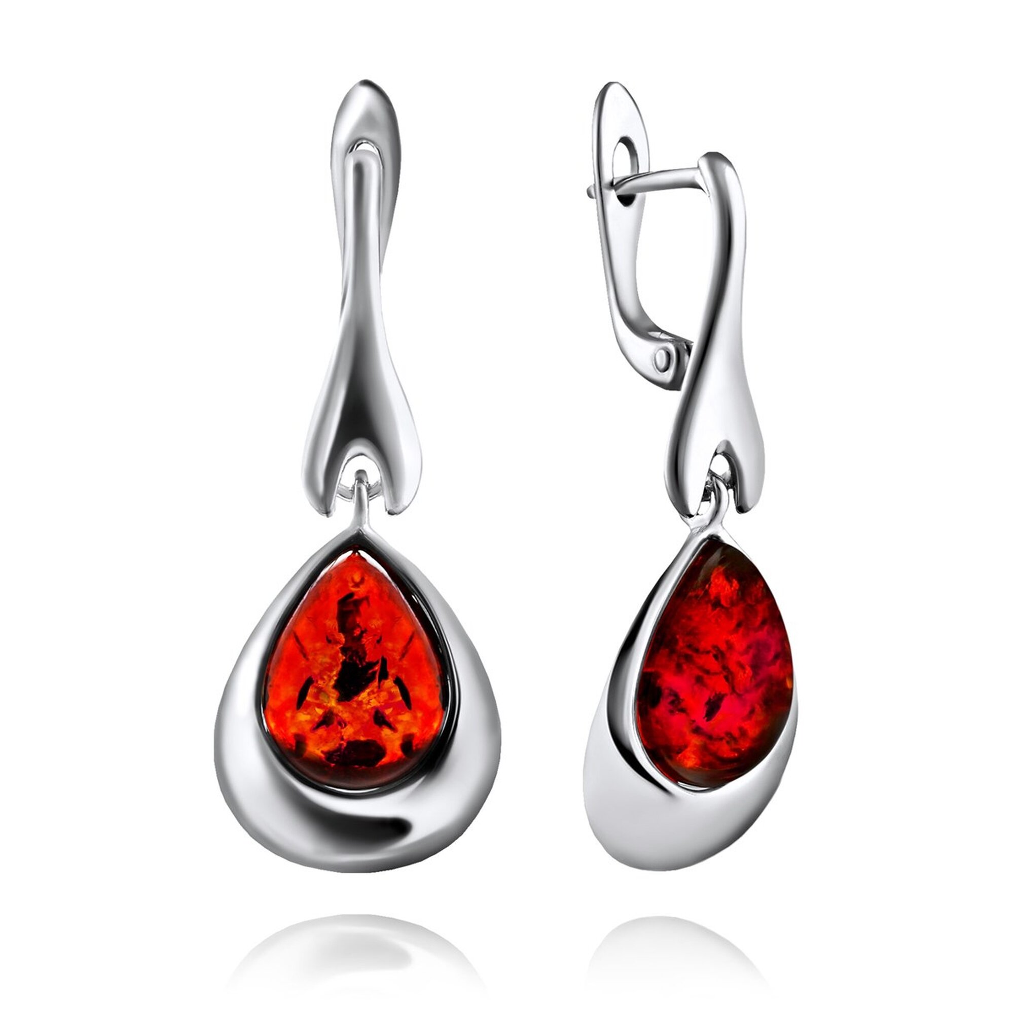 Серьги, серебро, 925 проба, родирование, янтарь