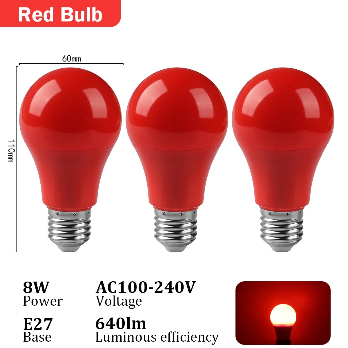 Светодиодные лампы Gatetop E27 B22 8Вт разноцветные Красный, E27 RED