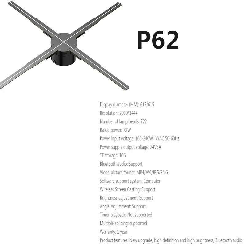 VIGAOT 3D Голографический проектор 62 см, EU Plug