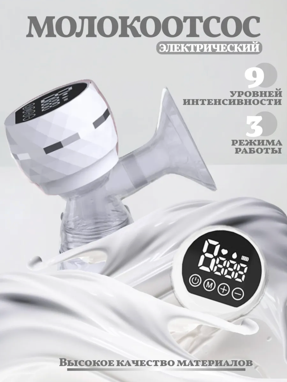 Беспроводной молокоотсос с функцией массажа, электрический, 3 режима работы, белый